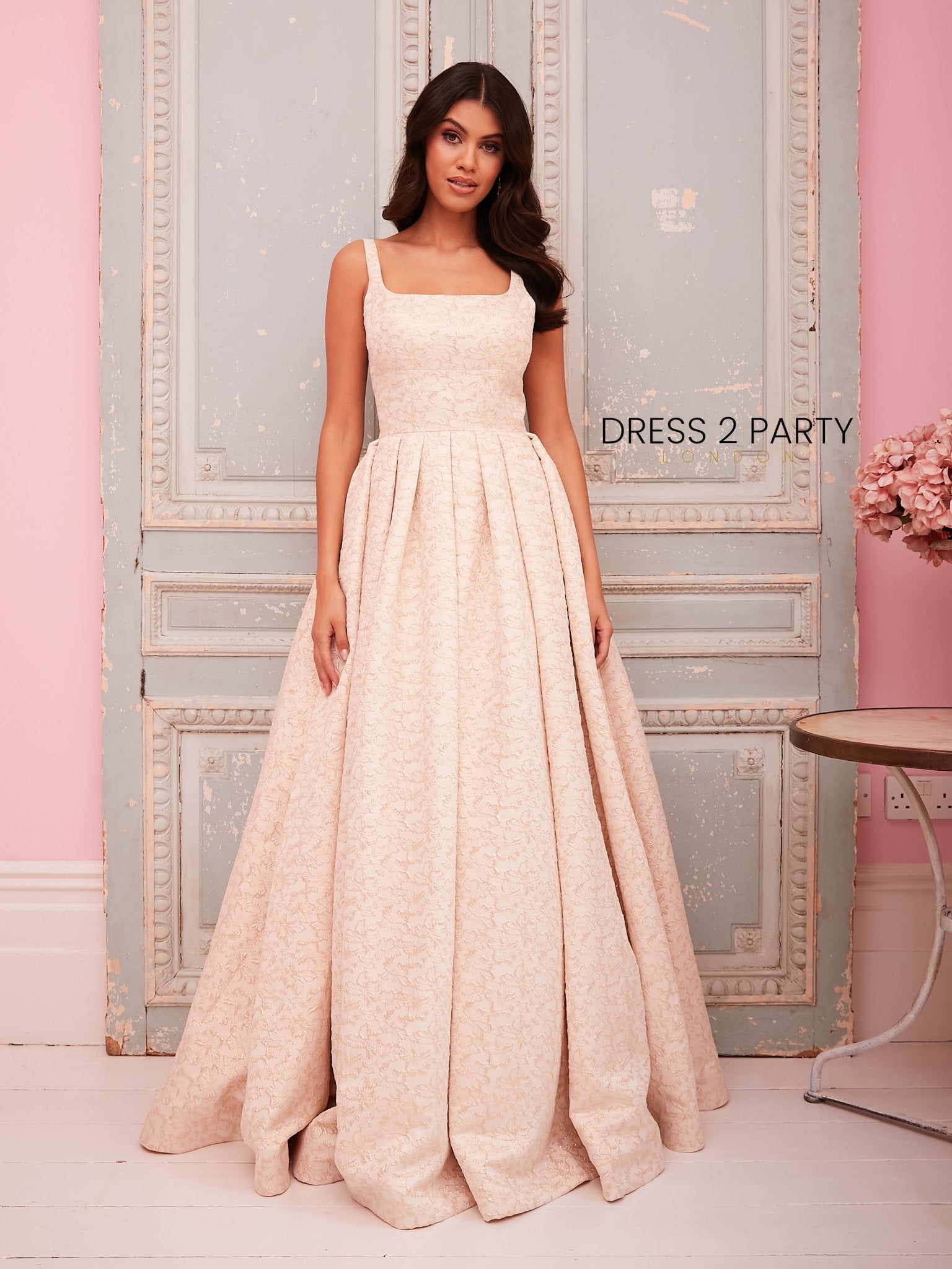 Mila - Gold Jaquard Ball Gown with Square Neckline