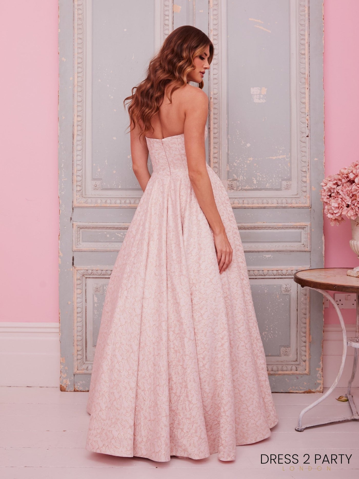 Amanda - Light Pink Strapless Jaquard Ball Gown With Full Skirt