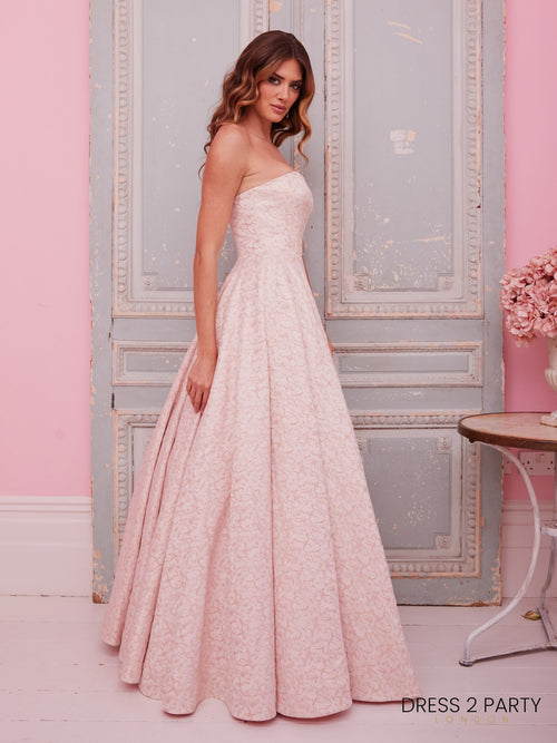 Amanda - Light Pink Strapless Jaquard Ball Gown With Full Skirt