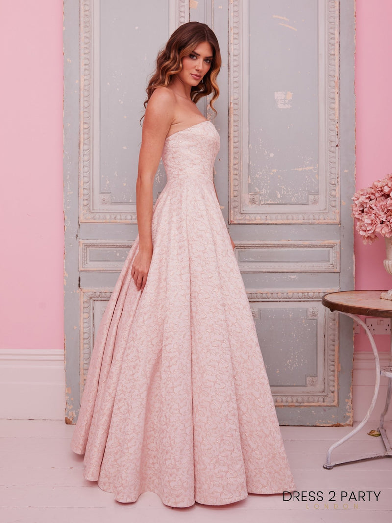 Amanda - Light Pink Strapless Jaquard Ball Gown With Full Skirt