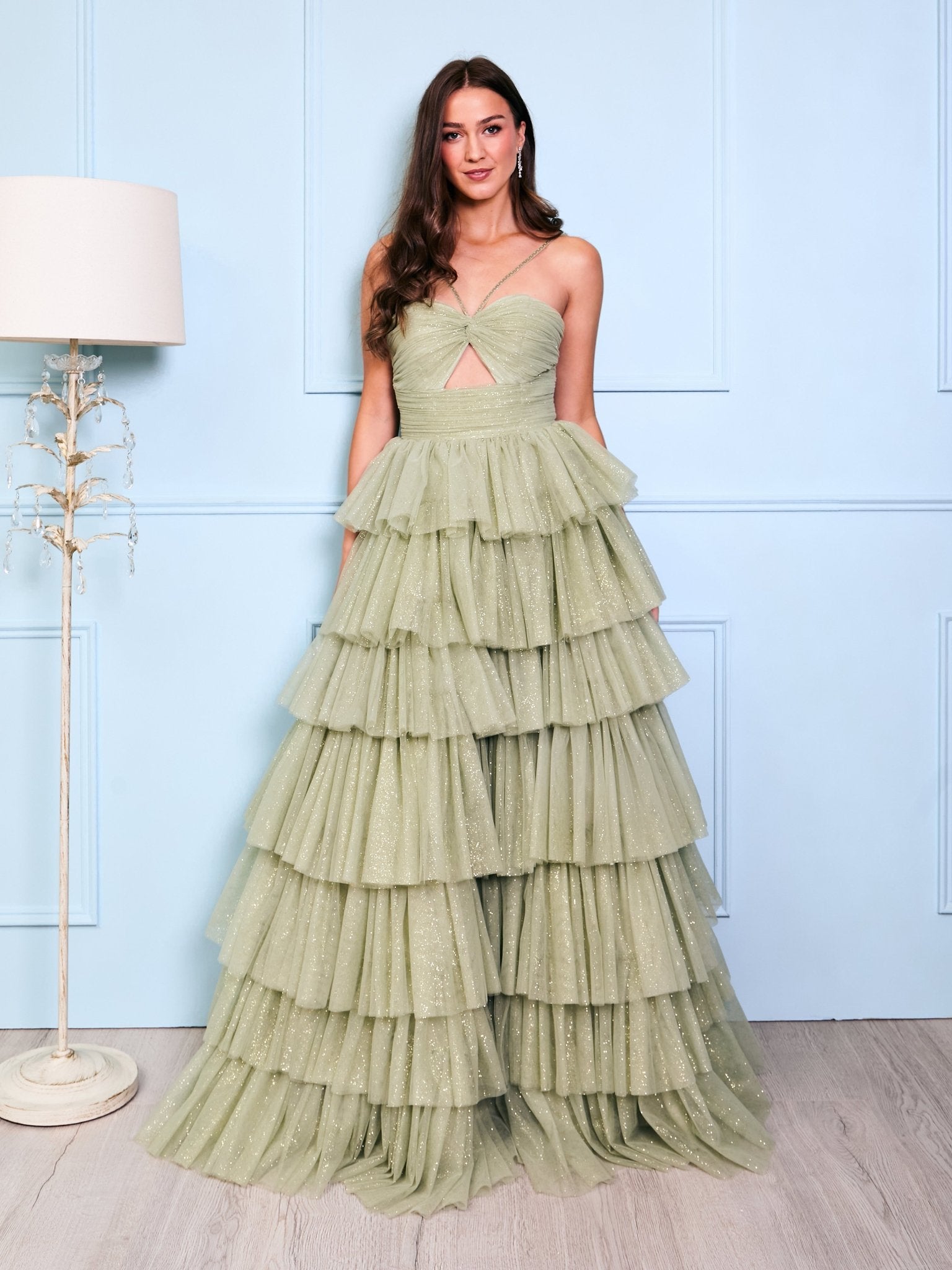 Beau - Sage Tiered Glitter Tulle Ballgown