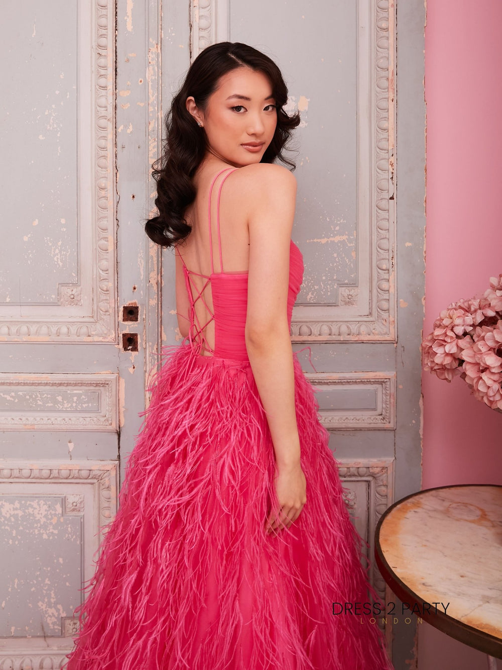 Charlotte Hot Pink | Full Feather Skirt Prom Dress