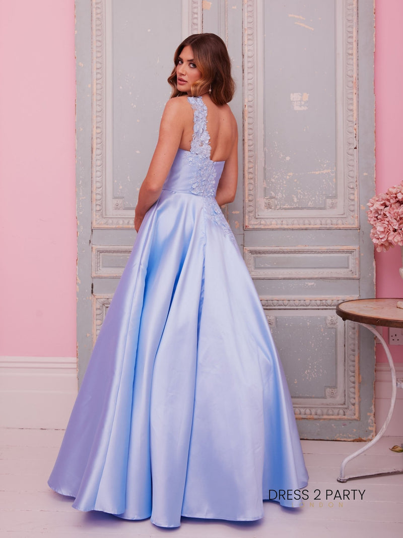 Colette - Light Blue One Shoulder Mikado Ballgown With Pockets