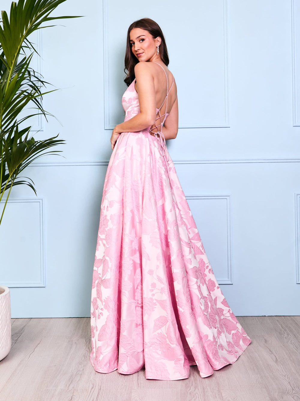Freya - Pink Floral Jaquard Ball Gown
