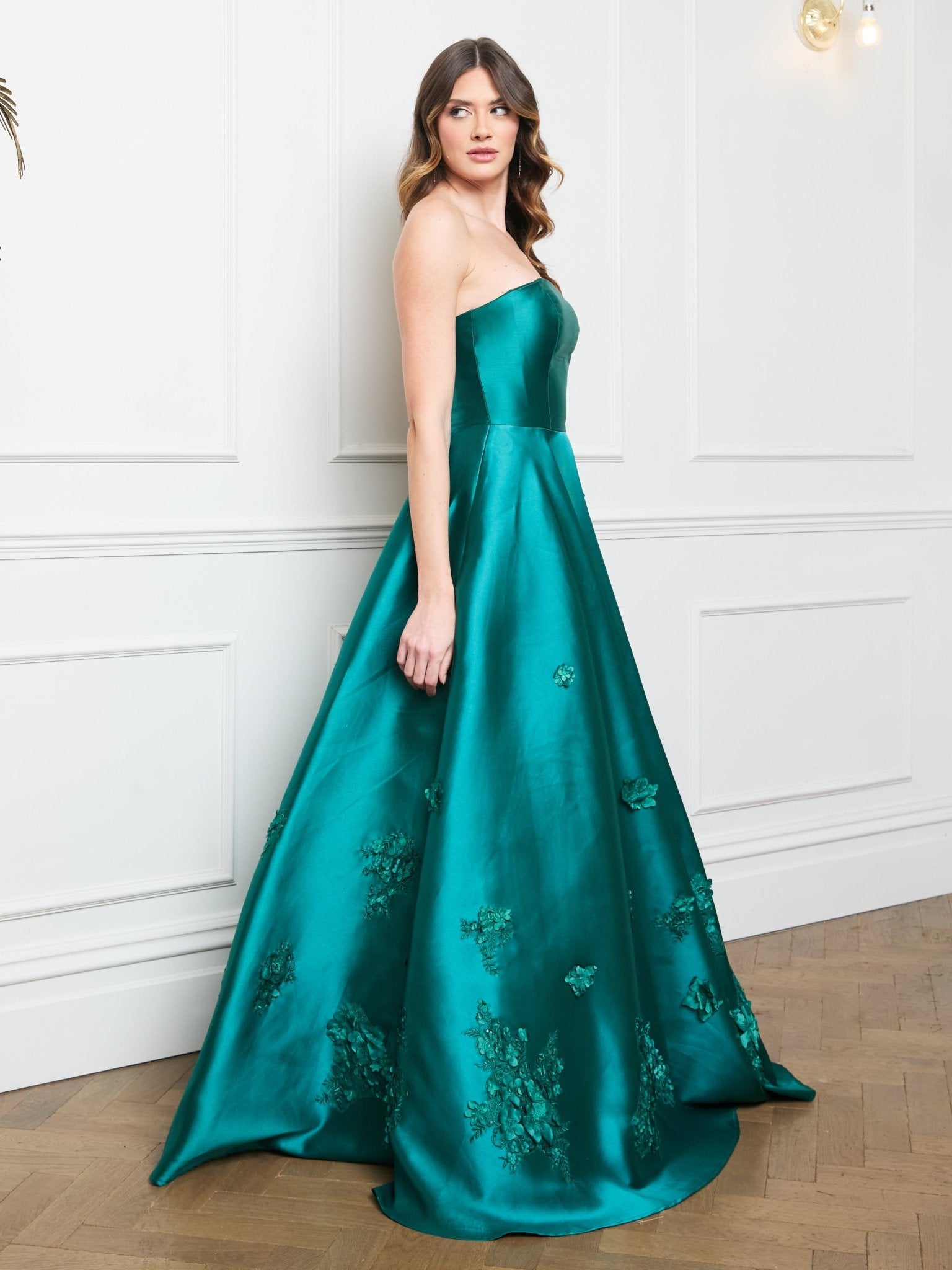 Sasha Flowers - Emerald Flower Skirt Detail Prom Dress